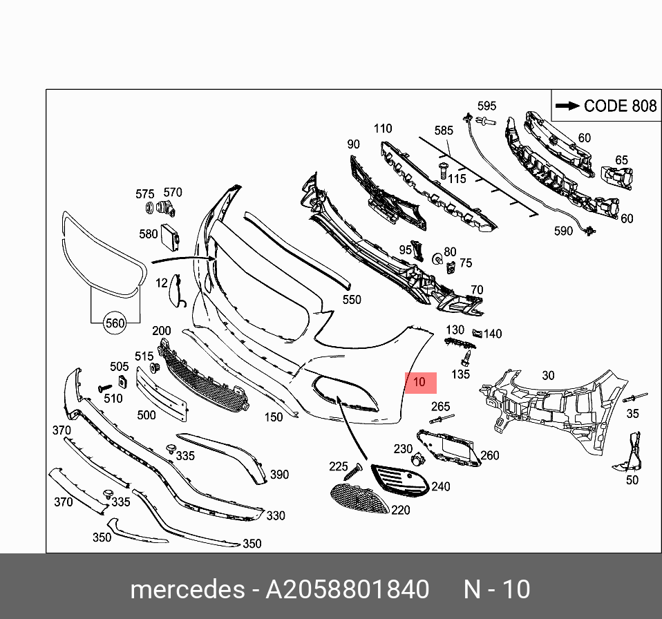 A2058801840 MERCEDES BENZ Primed bumper panel