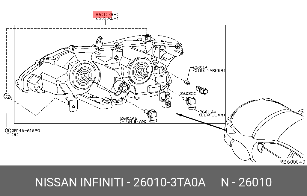 Nissan ALTIMA 13-15 HEAD LAMP DEPO ASSEMBLY RH [3] - 26010-3TA0A ...