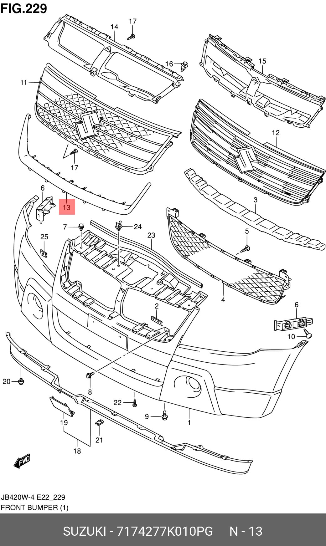 Suzuki G VITARA 11-14 GRILLE MOULDING FPI [2] - 71742-77K01-0PG | Spare ...