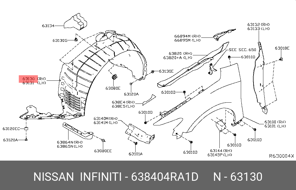 Nissan MAXIMA 16-19 INNER FENDER RH [2] - 63840-4RA1D | Spare Parts ...