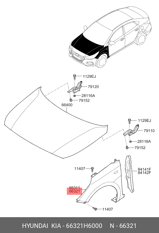Hyundai ACCENT 18-20 FENDER W/O HOLE RH - 66321-H6000 | Spare Parts ...