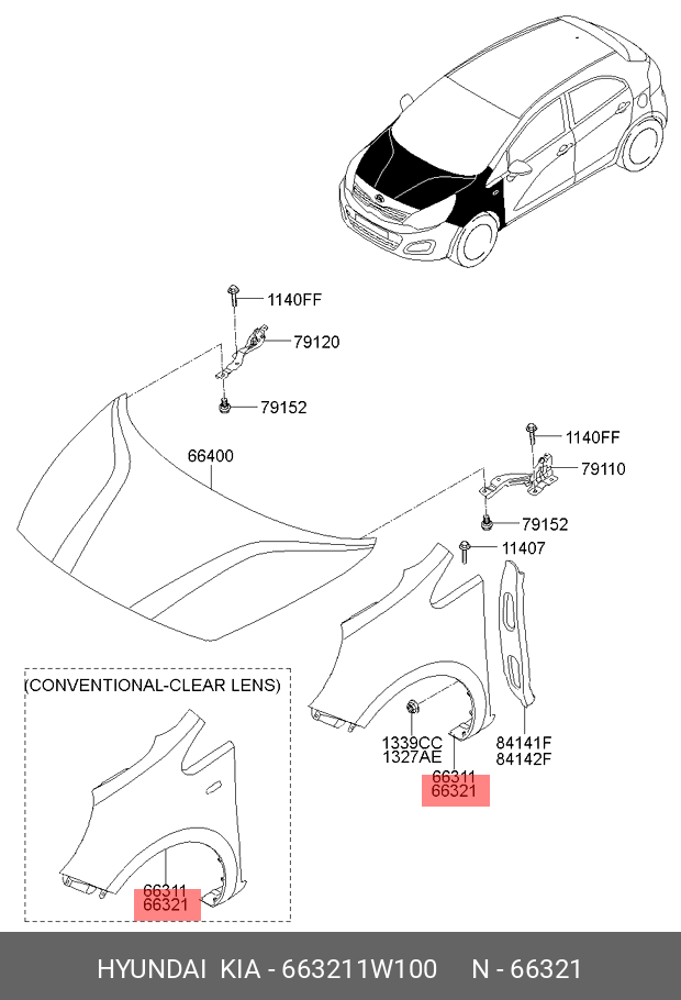 KIA RIO 12-17 FENDER (CN) RH [2] - 66321-1W100 | Spare Parts Shop ...