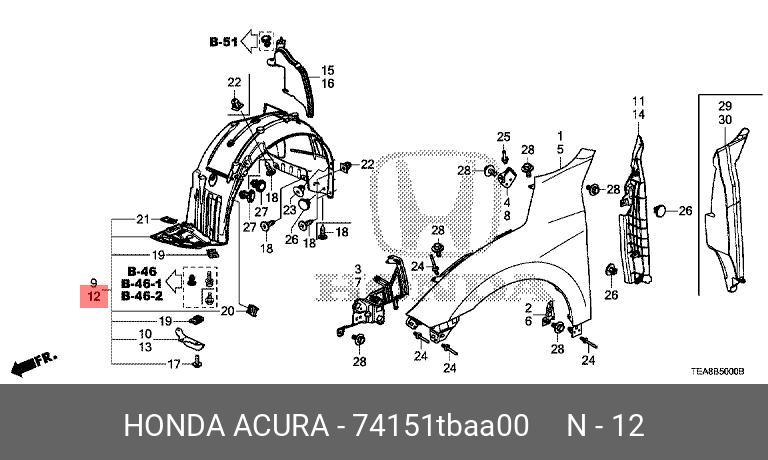 Honda CIVIC 16-19 INNER FENDER LH - 74151-TBA-A00 | Spare Parts Shop ...