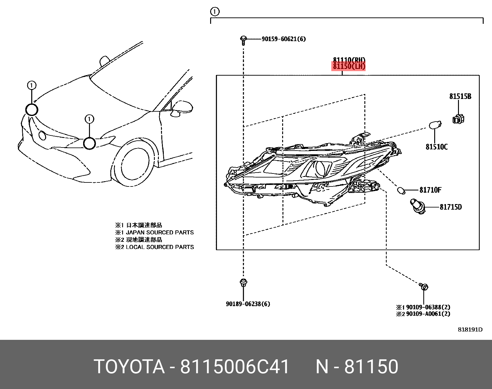 Toyota CAMRY 18-20 HEAD LAMP USA WITH LED LH - 81150-06C41 | Spare ...