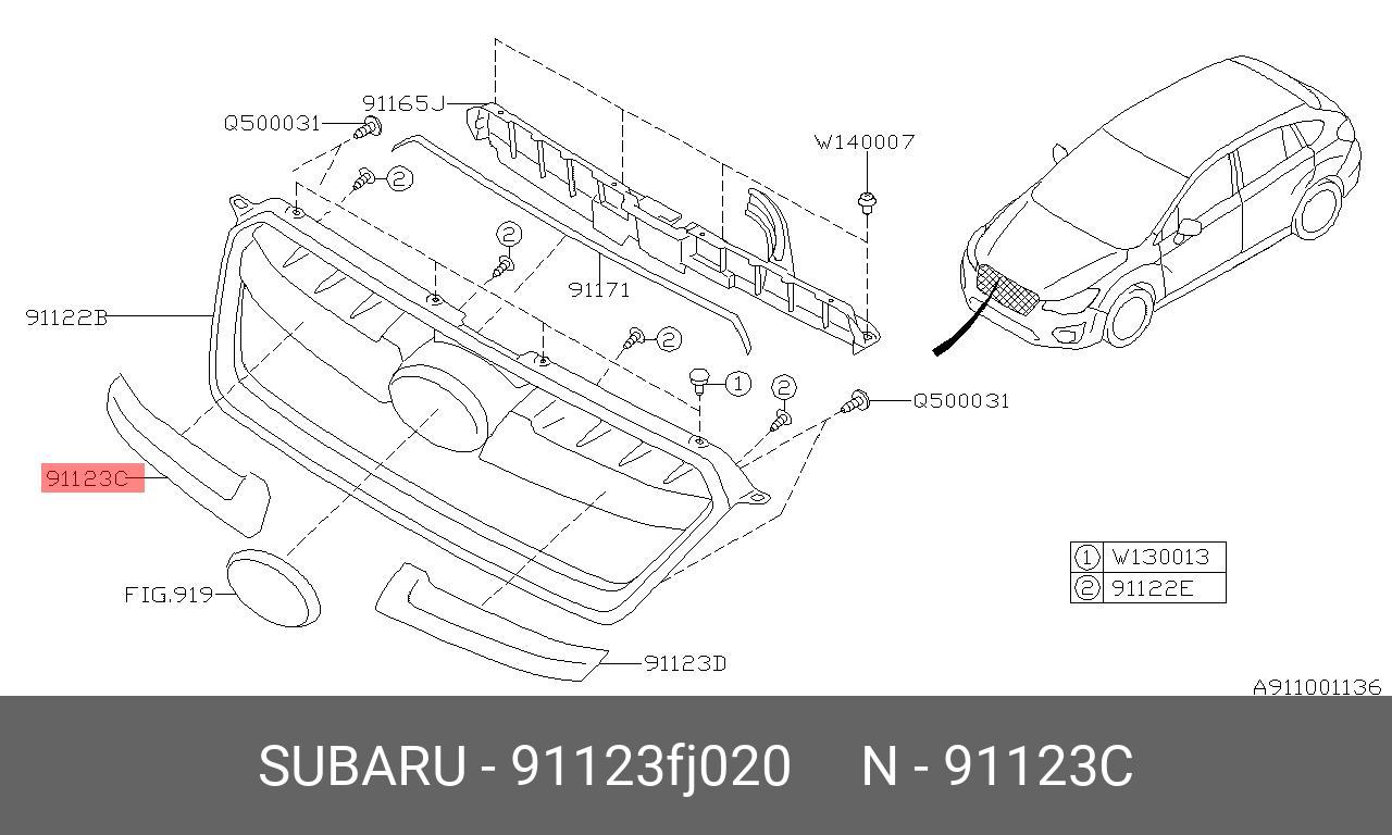 Subaru IMPREZA 12-14 GRILLE MOULDING CHROME RH - 91123-FJ020 | Spare ...