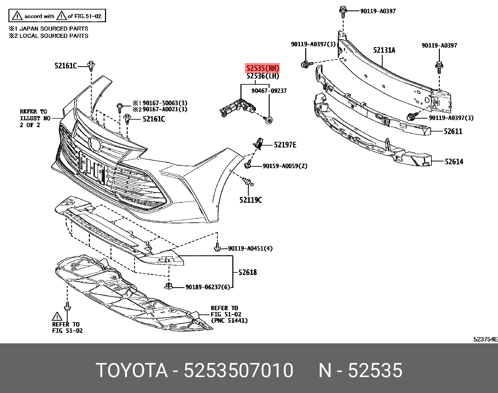 Toyota AVALON 19-20 BUMPER BRACKET RH - 52535-07010 | Spare Parts Shop ...