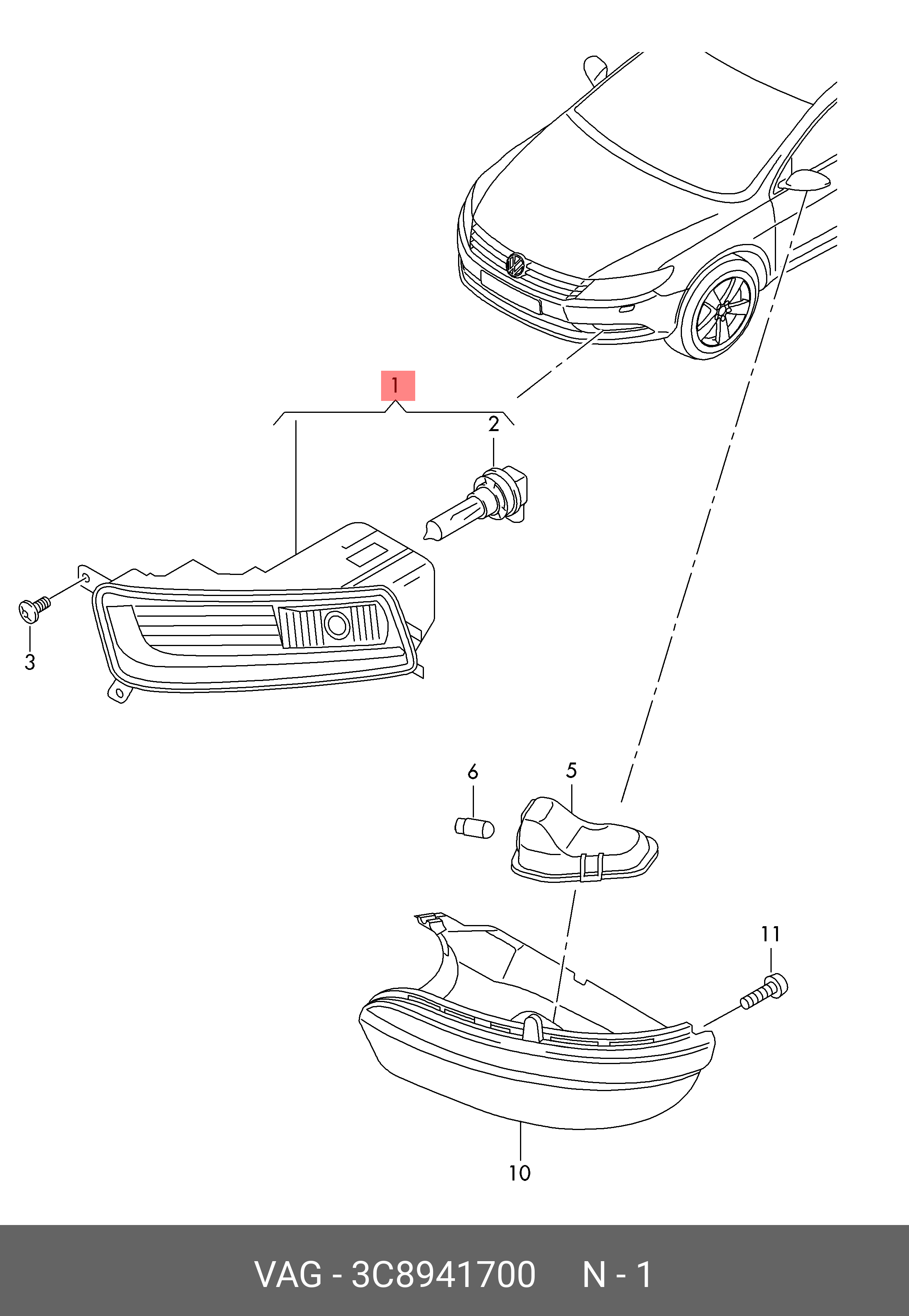 Volkswagen FOG LAMP WITHOUT BULB RH - 3C8941700 | Spare Parts Shop ...