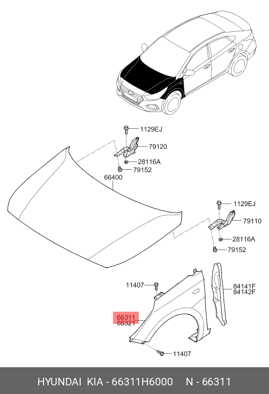 Hyundai ACCENT 18-20 FENDER W/O HOLE LH - 66311-H6000 | Spare Parts ...