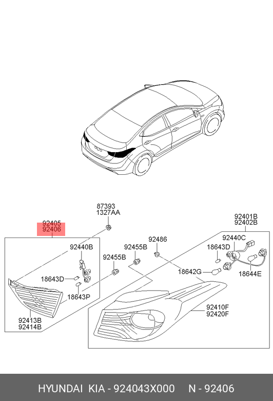Hyundai ELANTRA 11-13 BACK LAMP RH [2] - 92404-3X000 | Spare Parts Shop ...